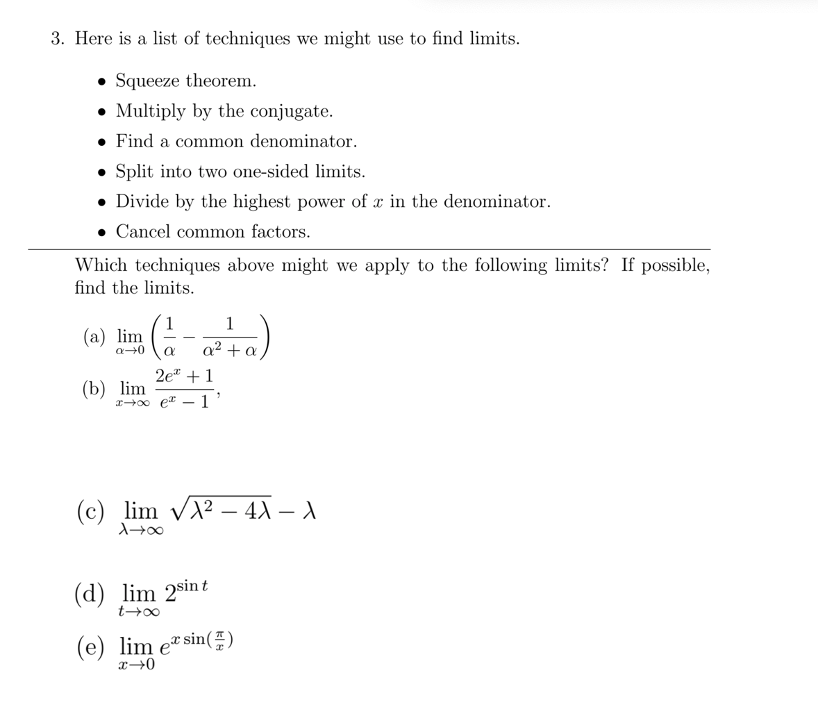 Solved 3. Here is a list of techniques we might use to find | Chegg.com