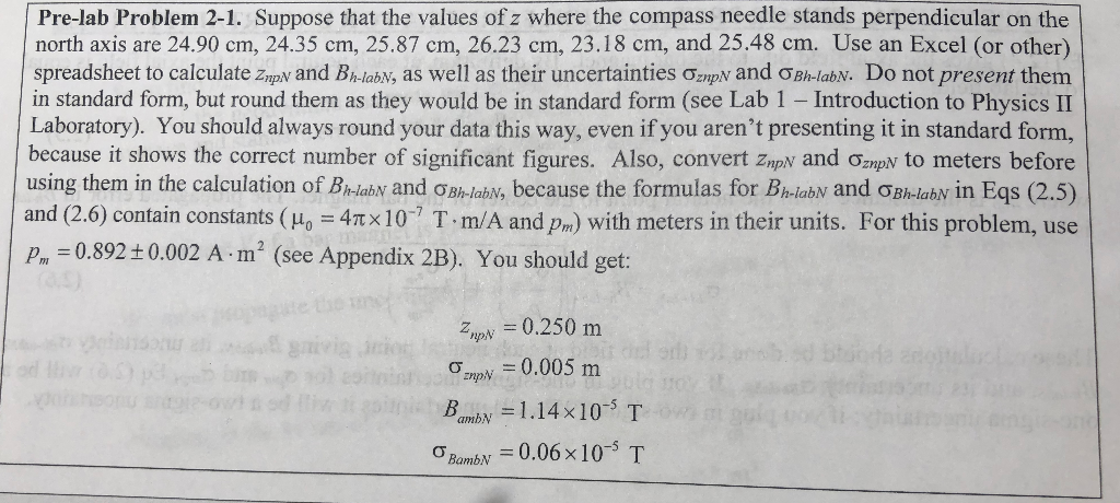 Solved Pre-lab Problem 2-1. Suppose that the values of z | Chegg.com