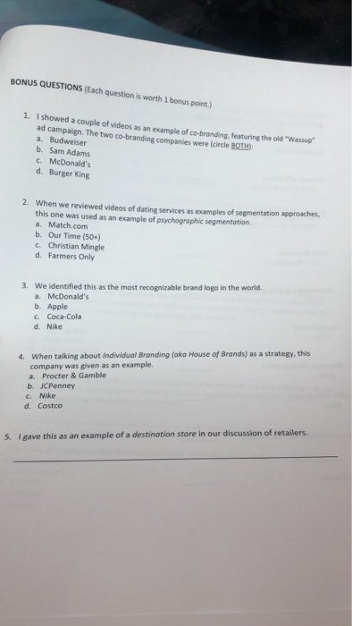 Solved BONUS QUESTIONS (Each question is worth 1 bonus | Chegg.com