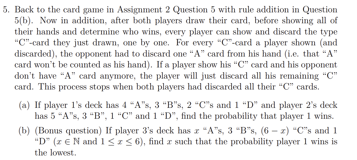 Solved There is a card game of two players where every | Chegg.com