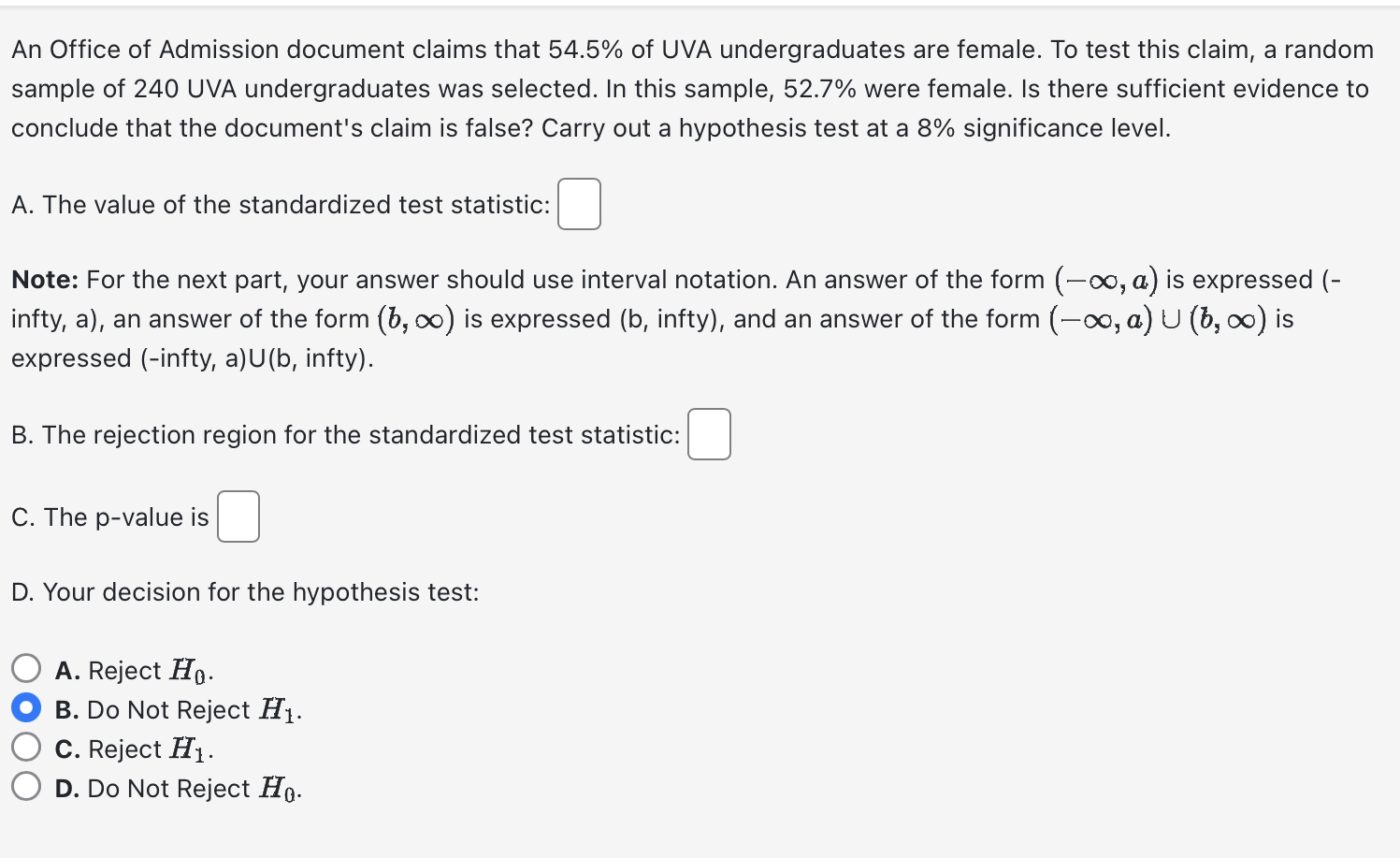 Solved An Office of Admission document claims that 54.5% of | Chegg.com