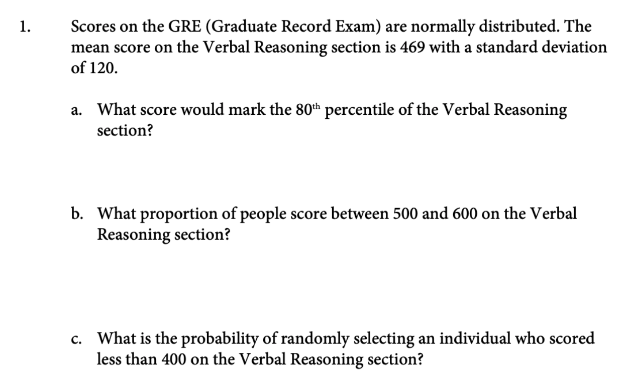 Solved 1. Scores on the GRE (Graduate Record Exam) are | Chegg.com