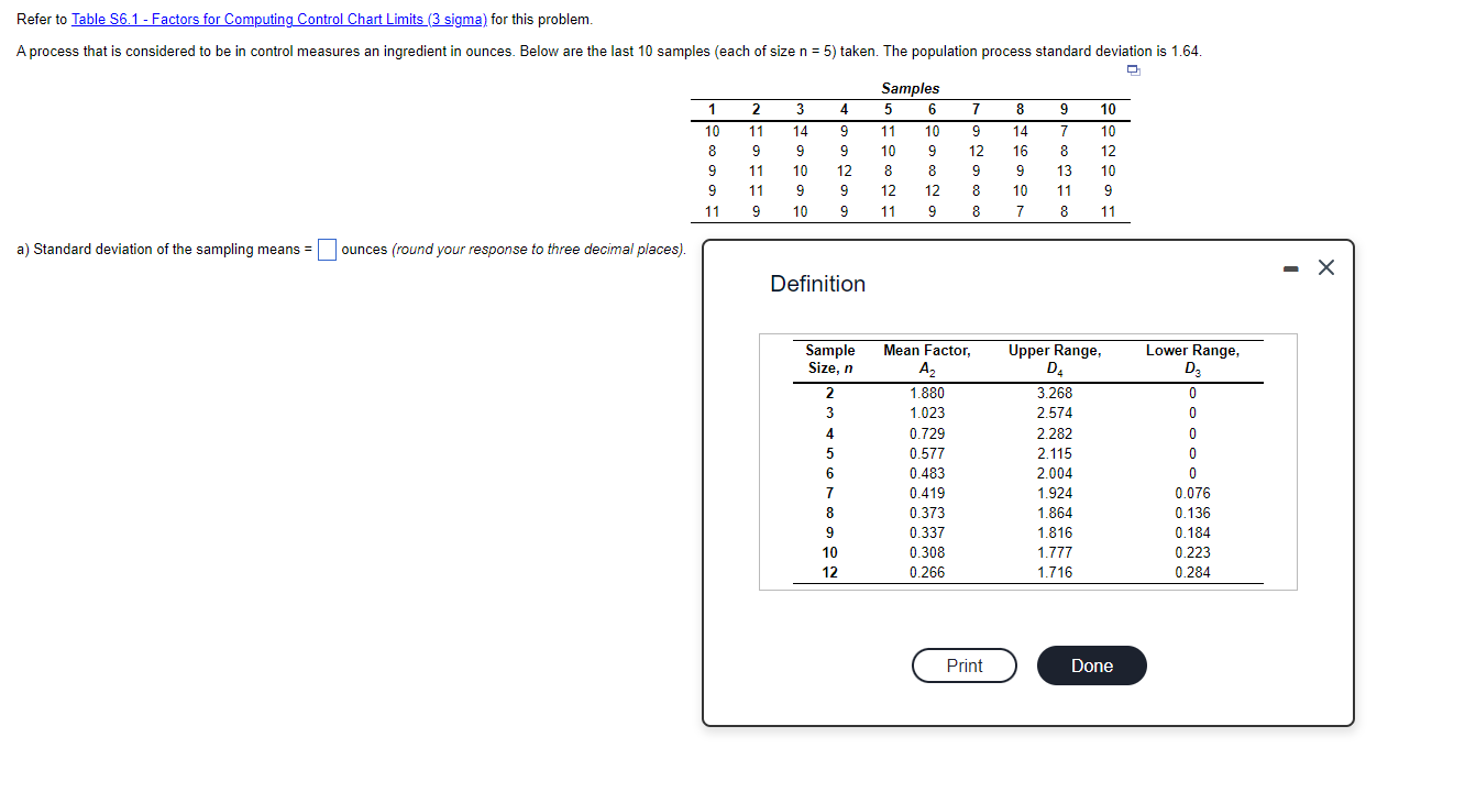 Solved Refer to Table S6.1 - ﻿Factors for Computing_Control | Chegg.com