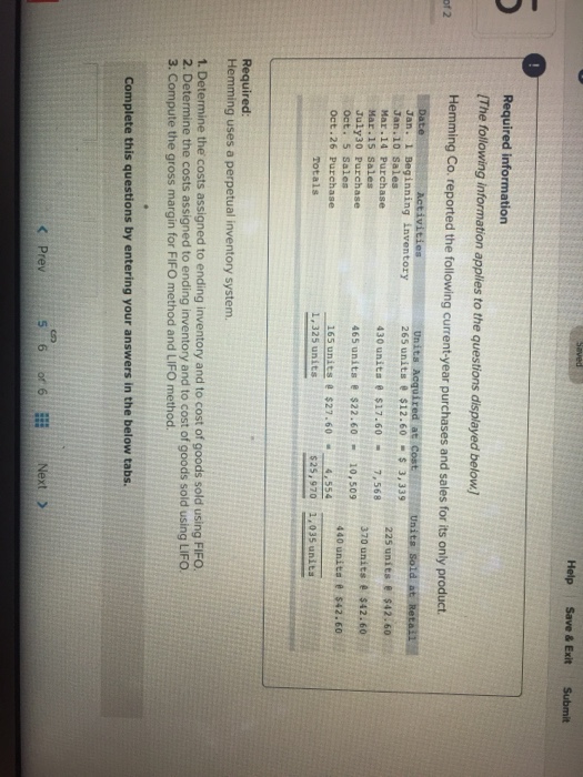 Solved Help Save& Exit Submit Required information The | Chegg.com