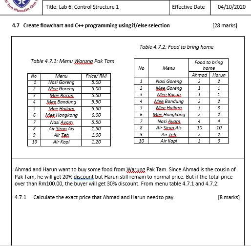 Solved 4.7 Create flowchart and C++ programming using | Chegg.com