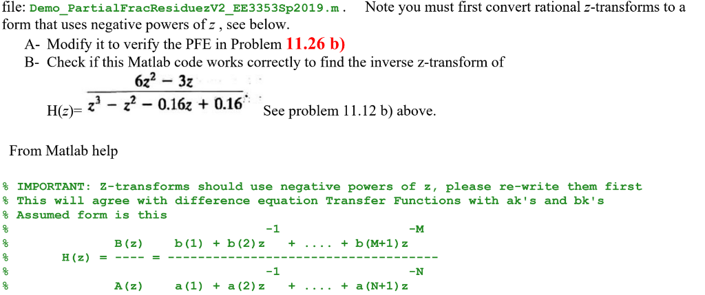 file: Demo_PartialFracResiduezv2_EE3353Sp2019.m. form | Chegg.com