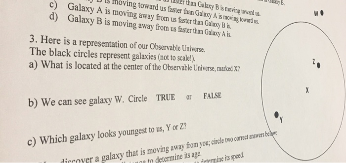 Solved c) Galaxy A is moving away from us faster than Galaxy | Chegg.com