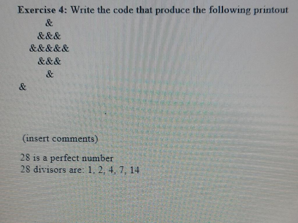 Solved Exercise 4: Write the code that produce the following | Chegg.com Solved Exercise 4: Write the code that produce the following | Chegg.com