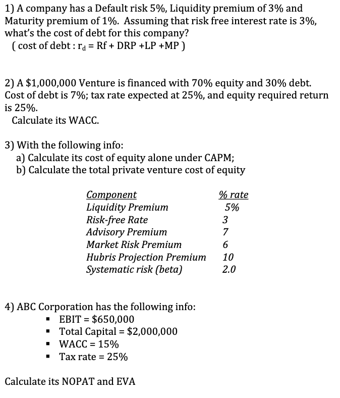 Solved 1) A company has a Default risk 5%, Liquidity premium | Chegg.com