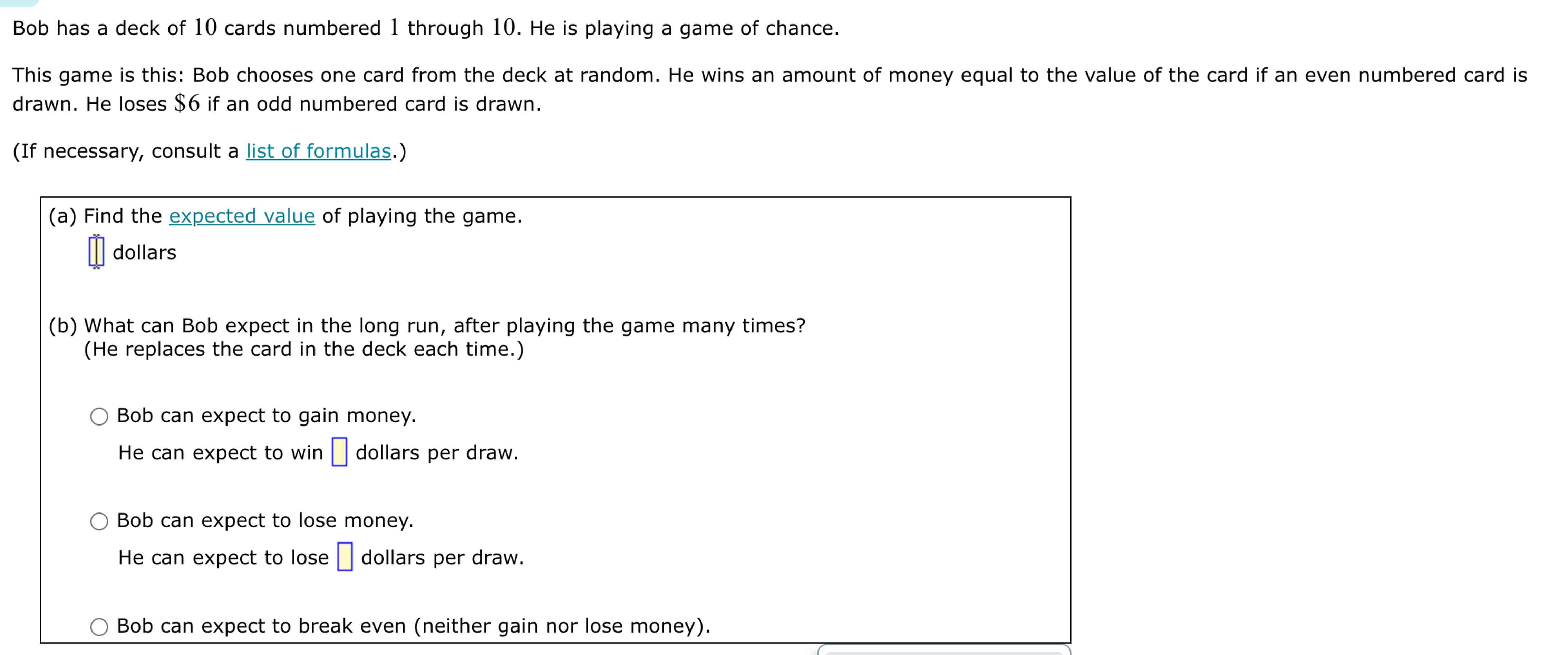Solved Bob has a deck of 10 ﻿cards numbered 1 ﻿through 10 . | Chegg.com