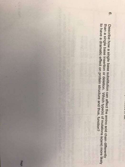 Solved 6. Describe how a single base substitution can affect | Chegg.com
