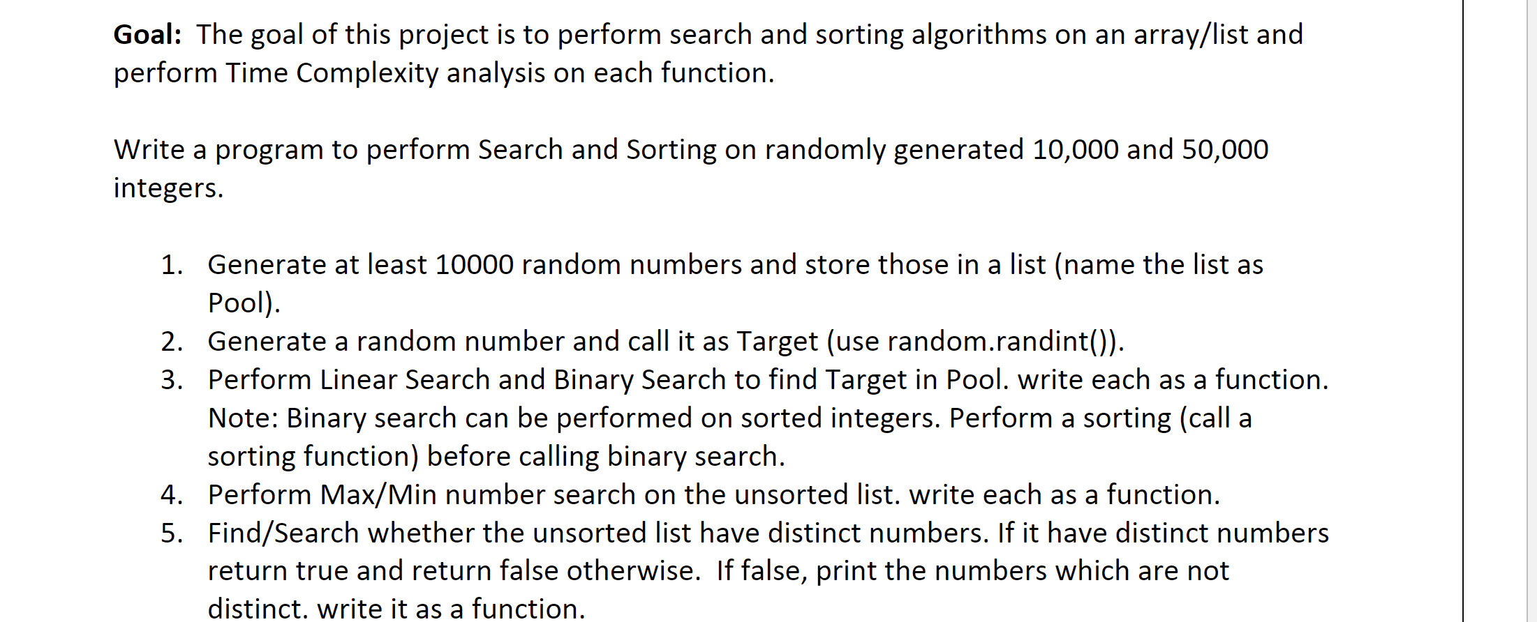 Solved Goal: The goal of this project is to perform search | Chegg.com
