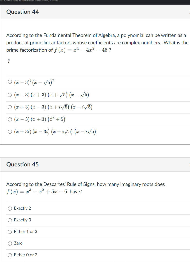 Fundamental Theorem Of Algebra Worksheet