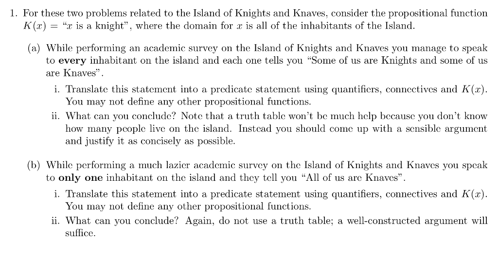 Solved 1. For these two problems related to the Island of | Chegg.com
