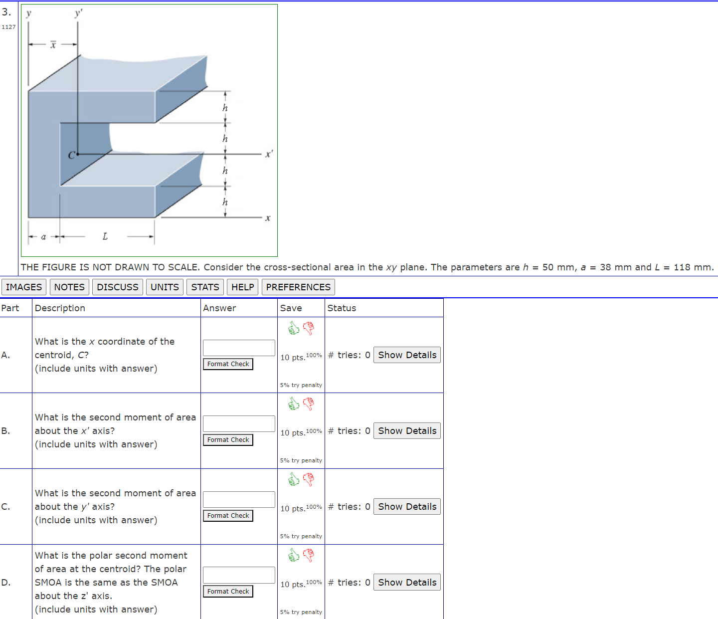 Solved h=50 mm,a=38 mm and L=118 mm. | Chegg.com