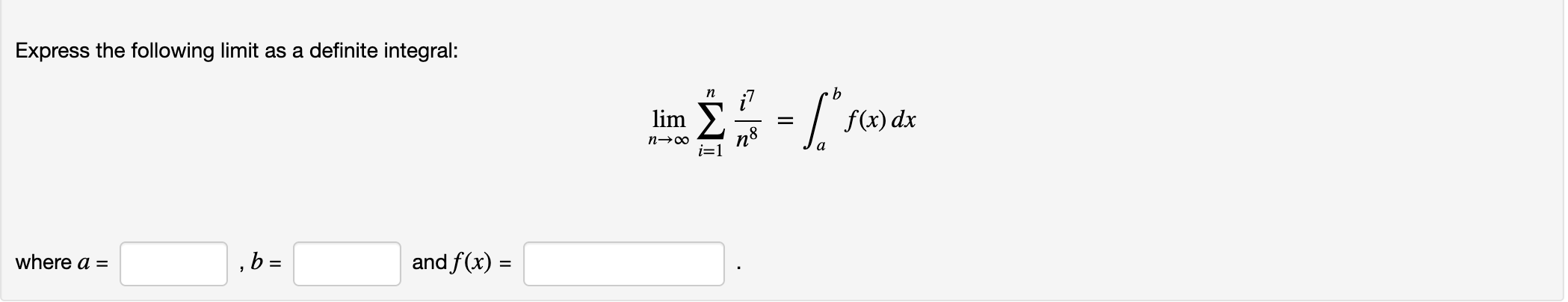 Solved Express the following limit as a definite integral: | Chegg.com