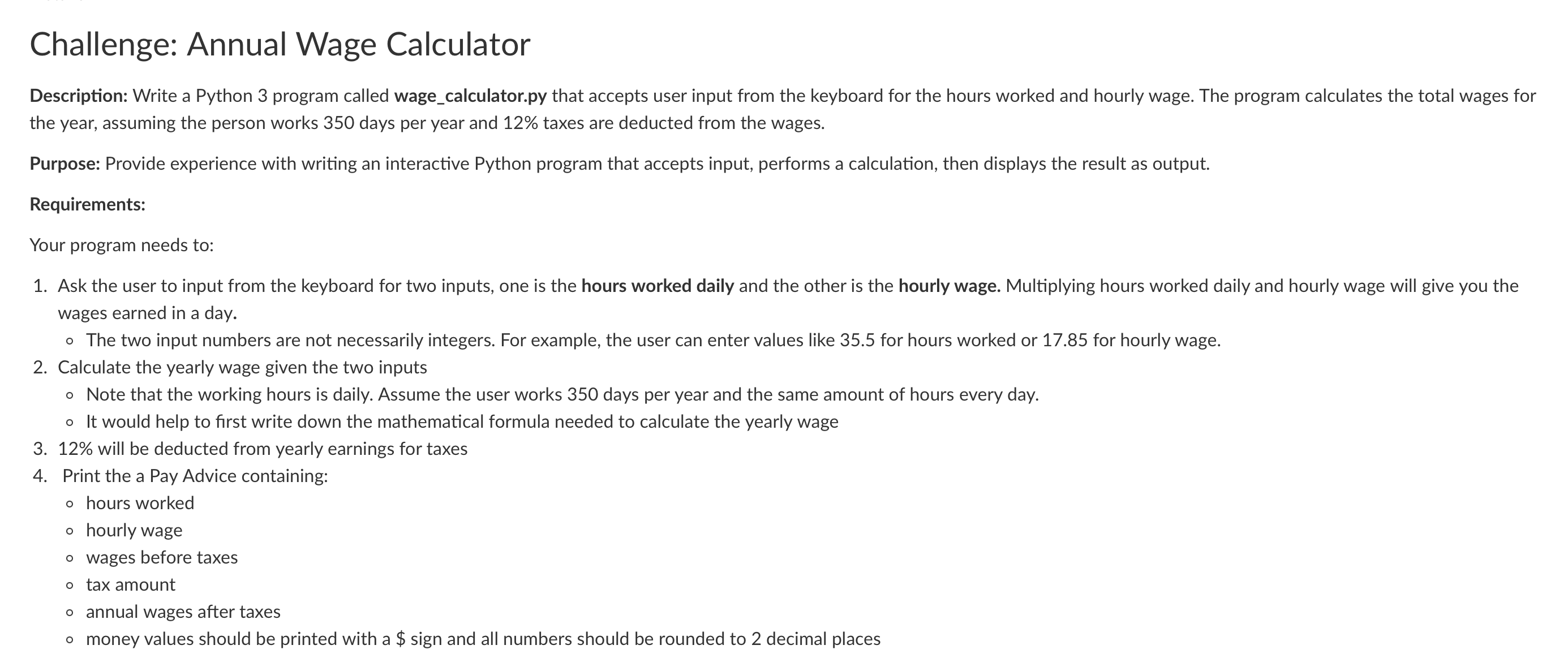 Solved Challenge: Annual Wage CalculatorDescription: Write a | Chegg.com