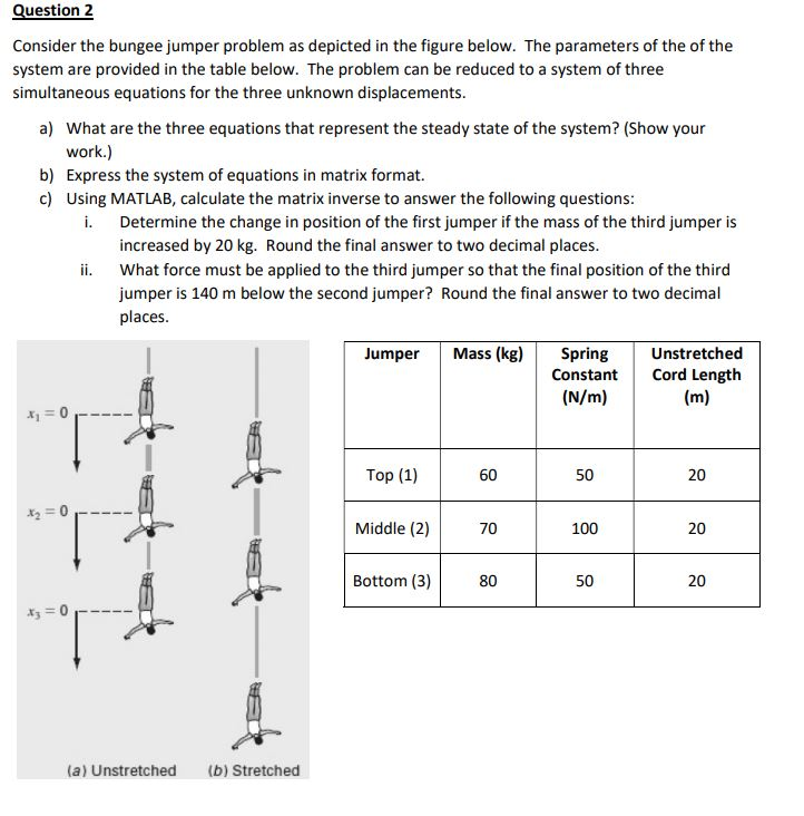 Solved Question 2 Consider the bungee jumper problem as | Chegg.com