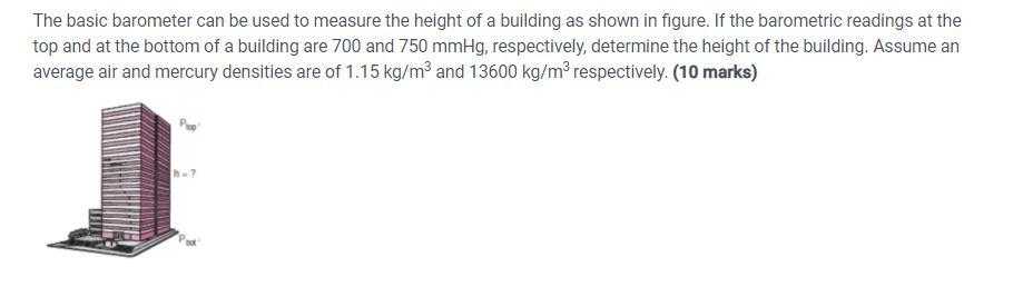 Solved The basic barometer can be used to measure the height | Chegg.com