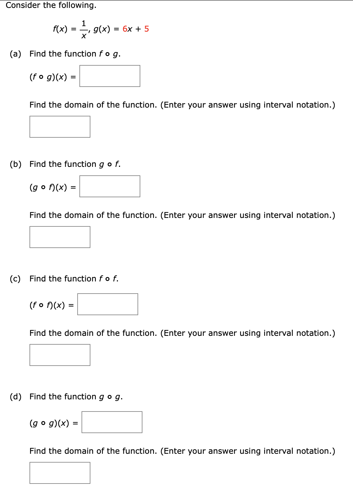 Solved Consider the following. f(x)=x1,g(x)=6x+5 (a) Find | Chegg.com