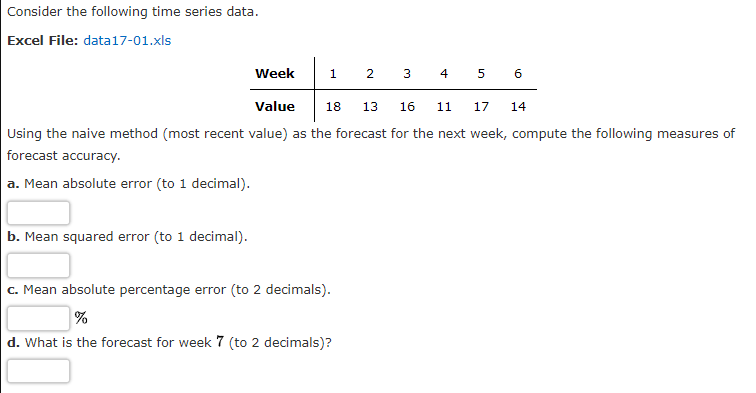 Solved Consider The Following Time Series Data Excel File 9633