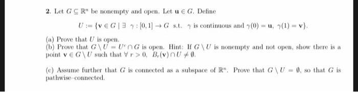 Solved 2. Let G R", be nonempty and open. Let u E G. Define | Chegg.com