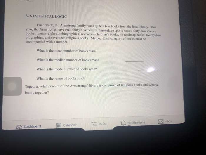 Solved V. STATISTICAL LOGIC Each week, the Armstrong family | Chegg.com