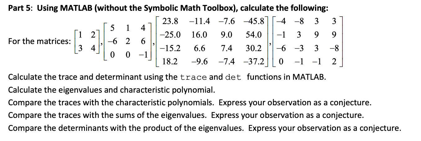 Solved Part 5: Using MATLAB (without the Symbolic Math | Chegg.com