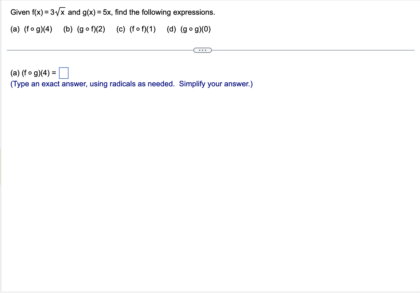Solved Given f(x)=3x and g(x)=5x, find the following | Chegg.com