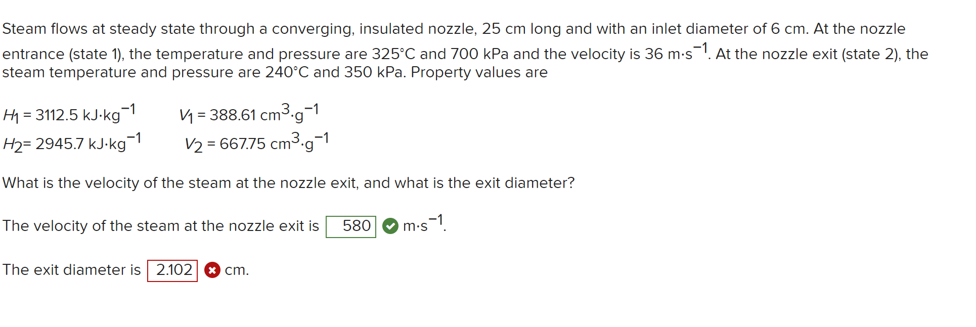 Solved Steam flows at steady state through a converging, | Chegg.com