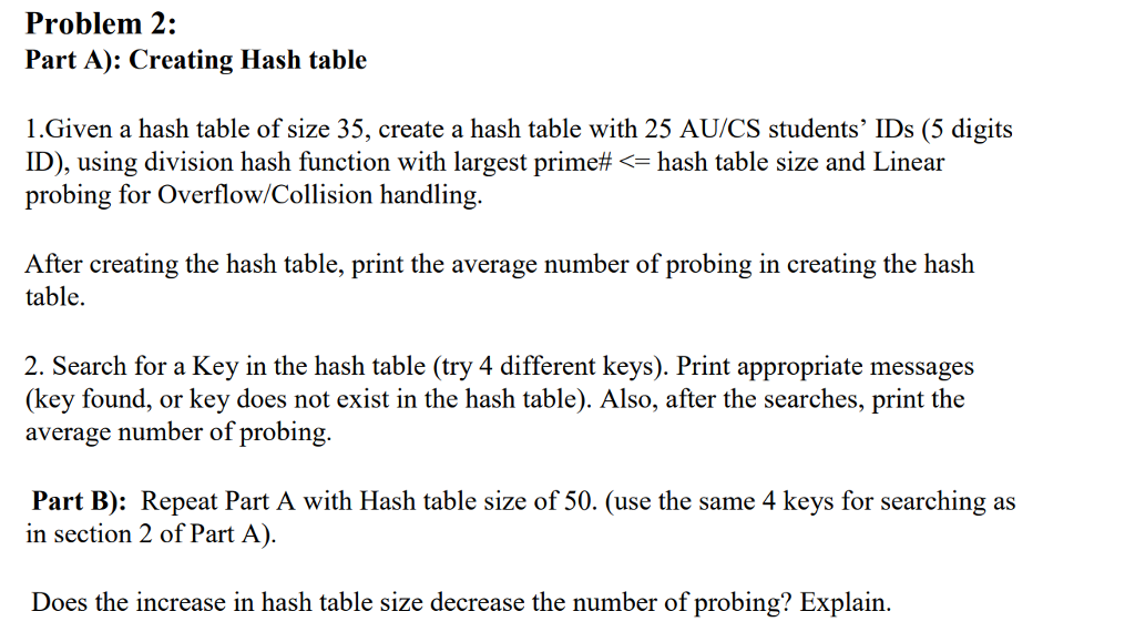 Solved Part A): Creating Hash table 1.Given a hash table of | Chegg.com