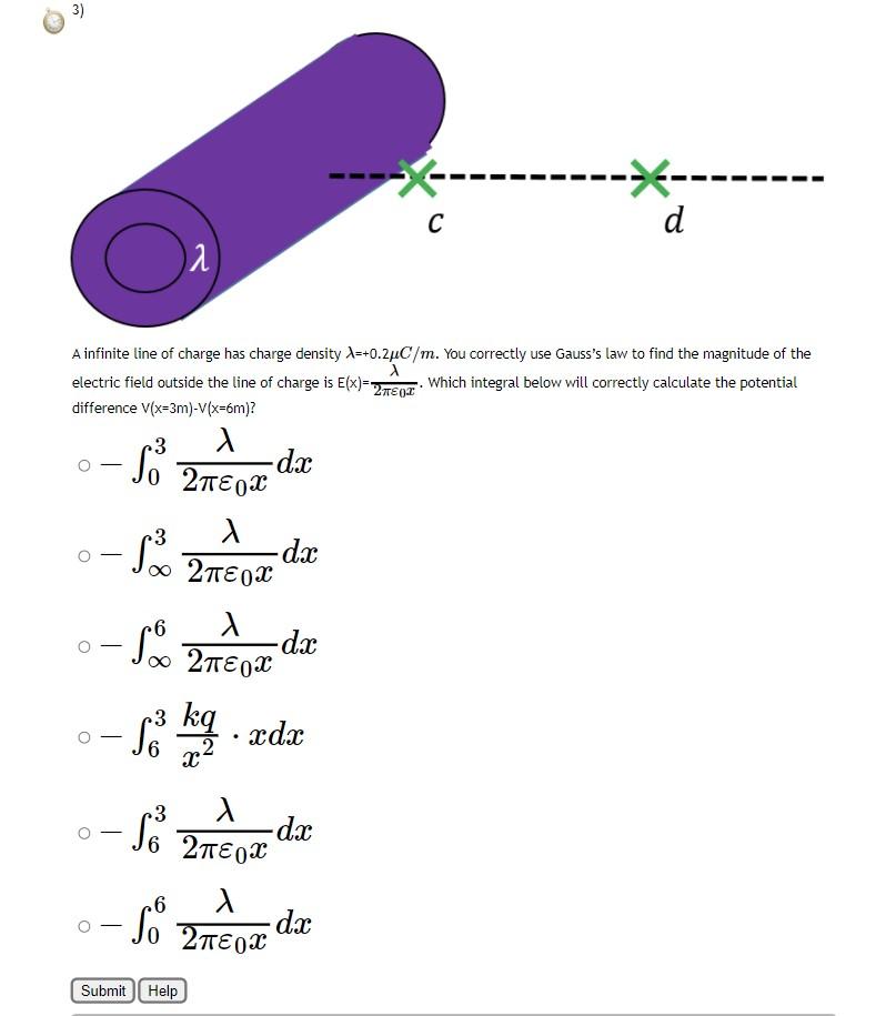 Solved 3) - * d C 2 A infinite line of charge has charge | Chegg.com