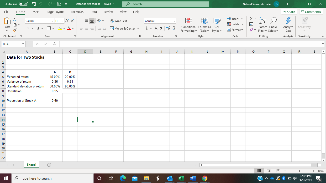 Use the Excel file Data and screenshot for Two Stocks | Chegg.com