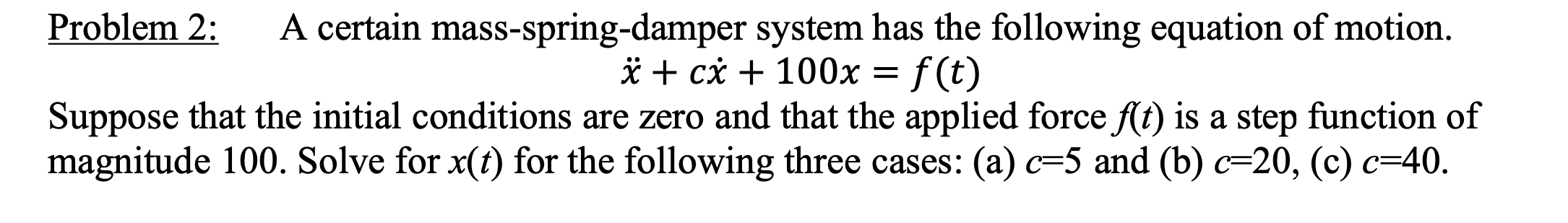 Solved Problem 2: A certain mass-spring-damper system has | Chegg.com