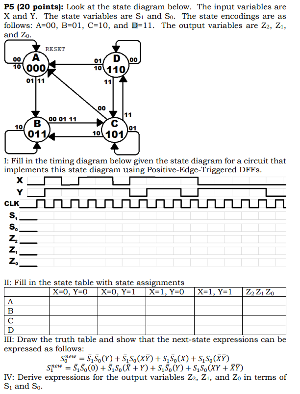Solved P5 (20 points): Look at the state diagram below. The | Chegg.com