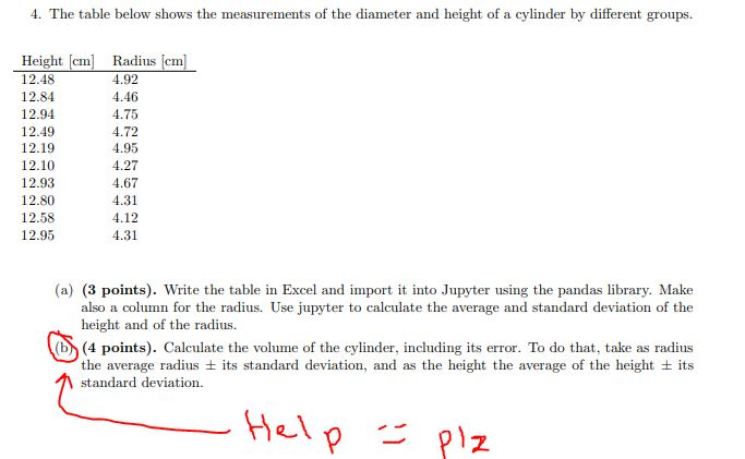 Solved 4. The table below shows the measurements of the | Chegg.com
