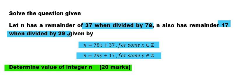 Solved Solve the question given Let n has a remainder c n | Chegg.com