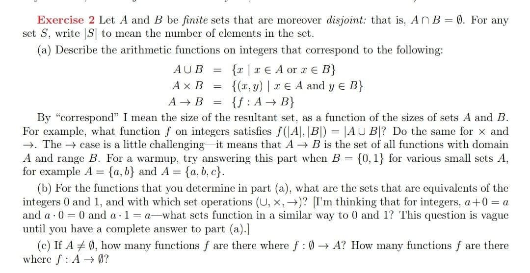 Solved Exercise 2 Let A and B be finite sets that are | Chegg.com