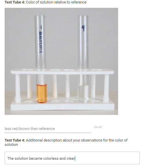 Solved Test Tube 4: Color of solution relative to reference | Chegg.com