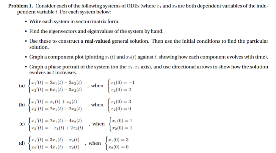 Solved Problem 1. Consider each of the following systems of | Chegg.com