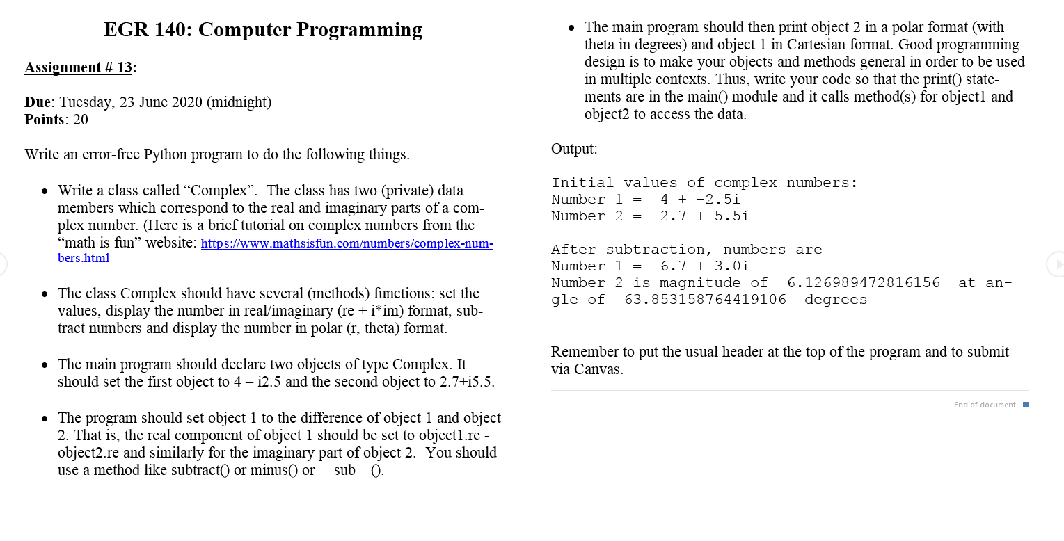 Solved EGR 140: Computer Programming Assignment # 13: • The | Chegg.com
