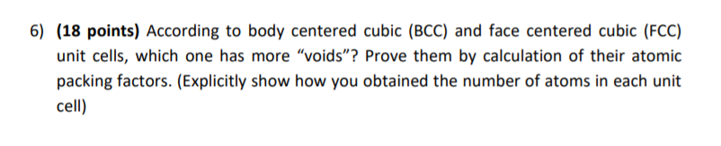 Solved 6) (18 points) According to body centered cubic (BCC) | Chegg.com