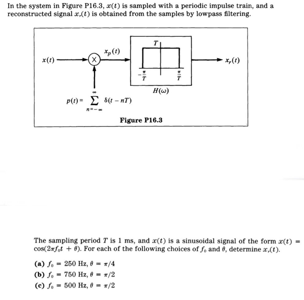 Solved In the system in Figure P16.3,x(t) is sampled with a | Chegg.com