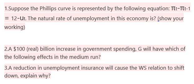 Solved 1. Suppose the Phillips curve is represented by the | Chegg.com