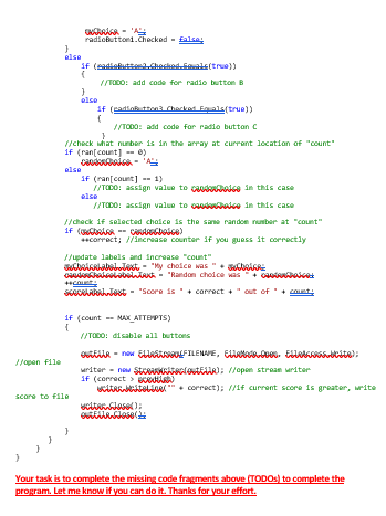 Solved THIS IS A C# GUI FORM, NEED MISSING CODE FILLED IN | Chegg.com