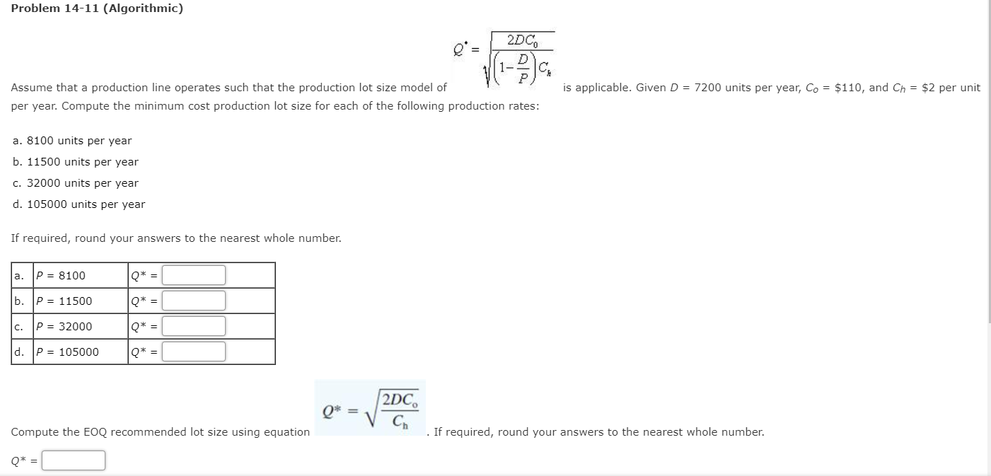 Solved Problem 14-11 (Algorithmic) 2DC 1- is applicable. | Chegg.com