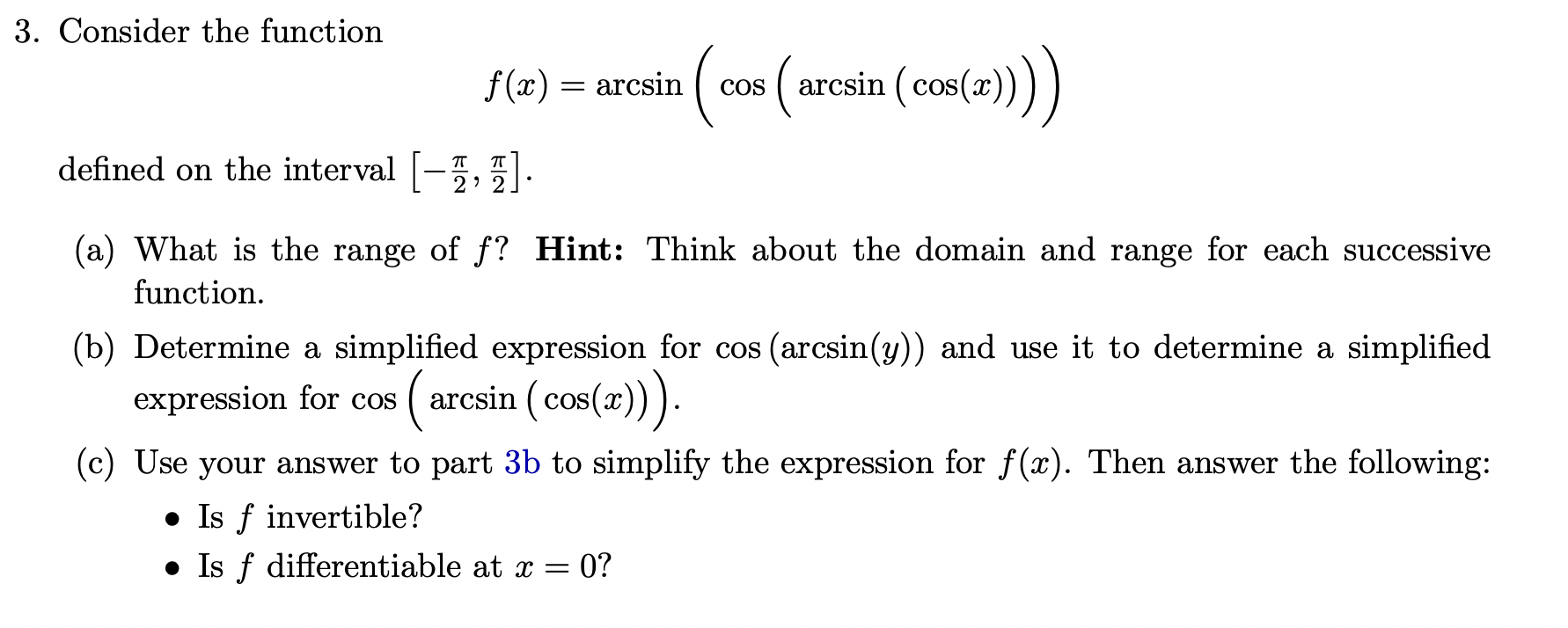 Solved 3. Consider the function | Chegg.com