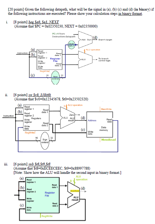 [20 points] Given the following datapath, what will | Chegg.com