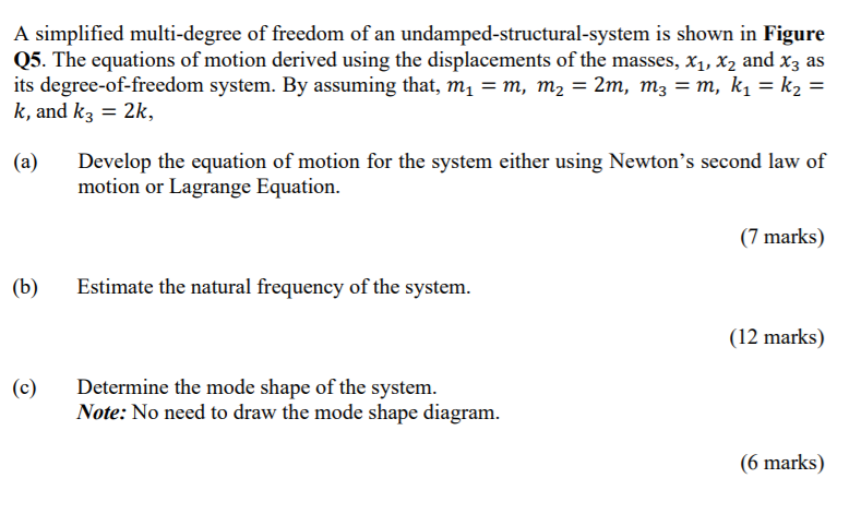Solved A simplified multi-degree of freedom of an | Chegg.com