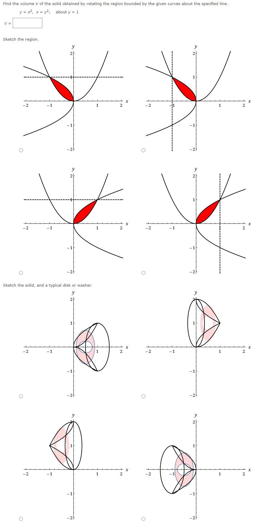 Solved Find the volume V of the solid obtained by rotating | Chegg.com